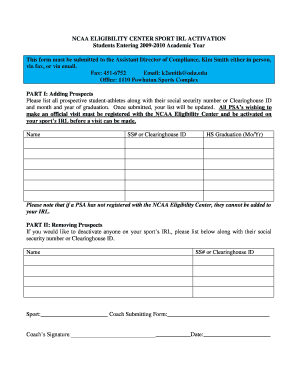 Fillable Online NCAA ELIGIBILITY CENTER SPORT IRL ACTIVATION Students ...