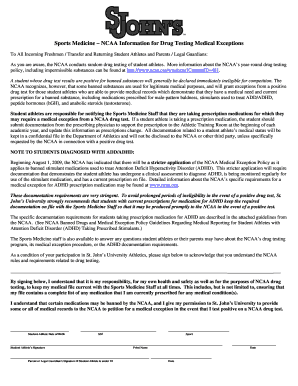 Fillable Online Sports Medicine NCAA Information for Drug Testing ...