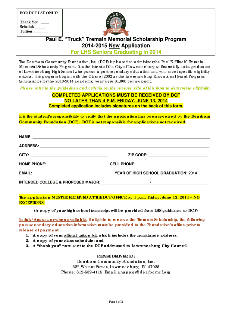 Fillable Online dearborncf An Application, Guidelines and Eligibility ...