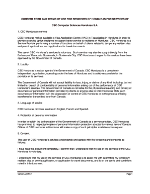 Fillable Online CONSENT FORM AND TERMS OF USE FOR RESIDENTS OF HONDURAS ...
