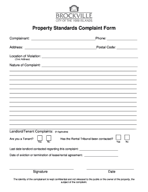 Property Standards Complaint Form - City Of Brockville - City ...