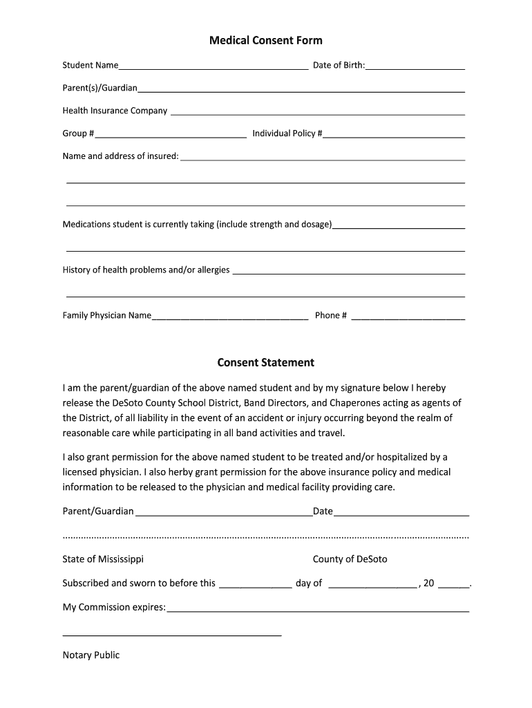 Fillable Online Medical Consent Form Consent Statement - dcspride.com ...