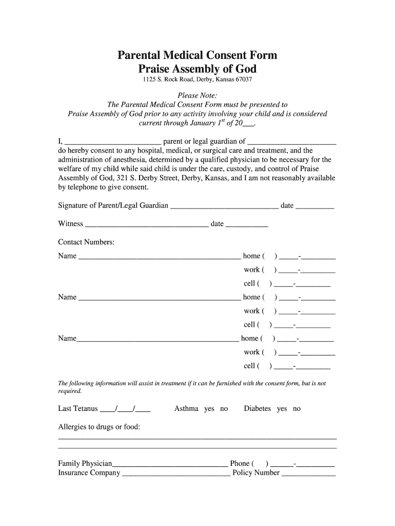 Fillable Online Medical Consent Form - PraiseAssembly.com Fax Email ...