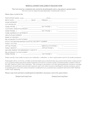 Fillable Online MEDICAL CONSENT AND LIABILITY RELEASE FORM This form ...
