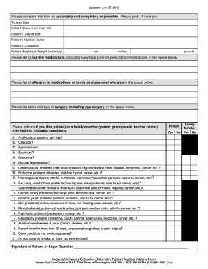 Fillable Online Indiana University School of Optometry Patient Medical ...