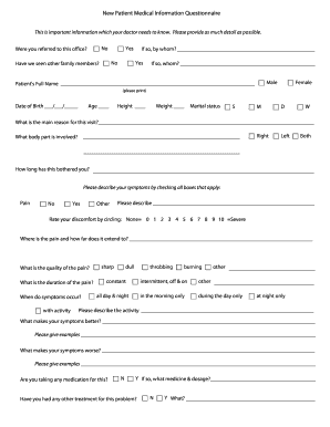Fillable Online New bPatient Medicalb Information Questionnaire - dr ...