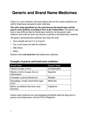 Fillable Online Generic and Brand Name Medicines Fax Email Print ...