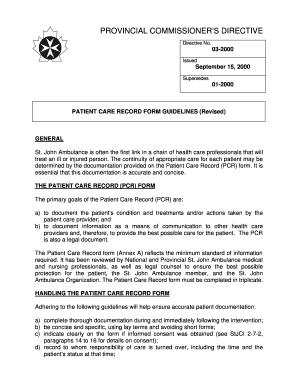 Fillable Online Patient Care Record Form Guidelines Fax Email Print ...