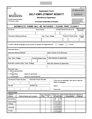 Fillable Online pxw1 snb Self-Employment Benefit Application Form ...