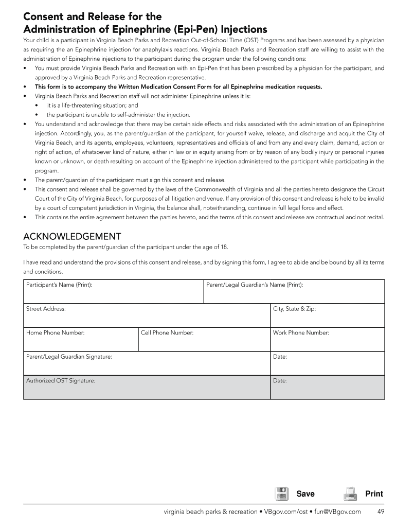 Fillable Online Epi Pen Form - City of Virginia Beach Fax Email Print ...