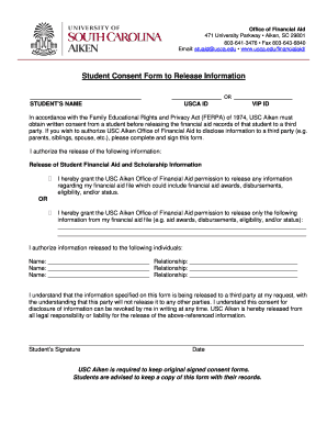 Fillable Online web usca Student Consent Form to Release Information ...