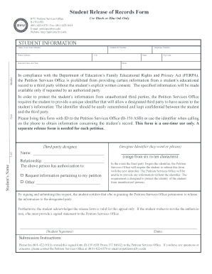 Fillable Online Student Release of Records Form STUDENT INFORMATION Fax ...
