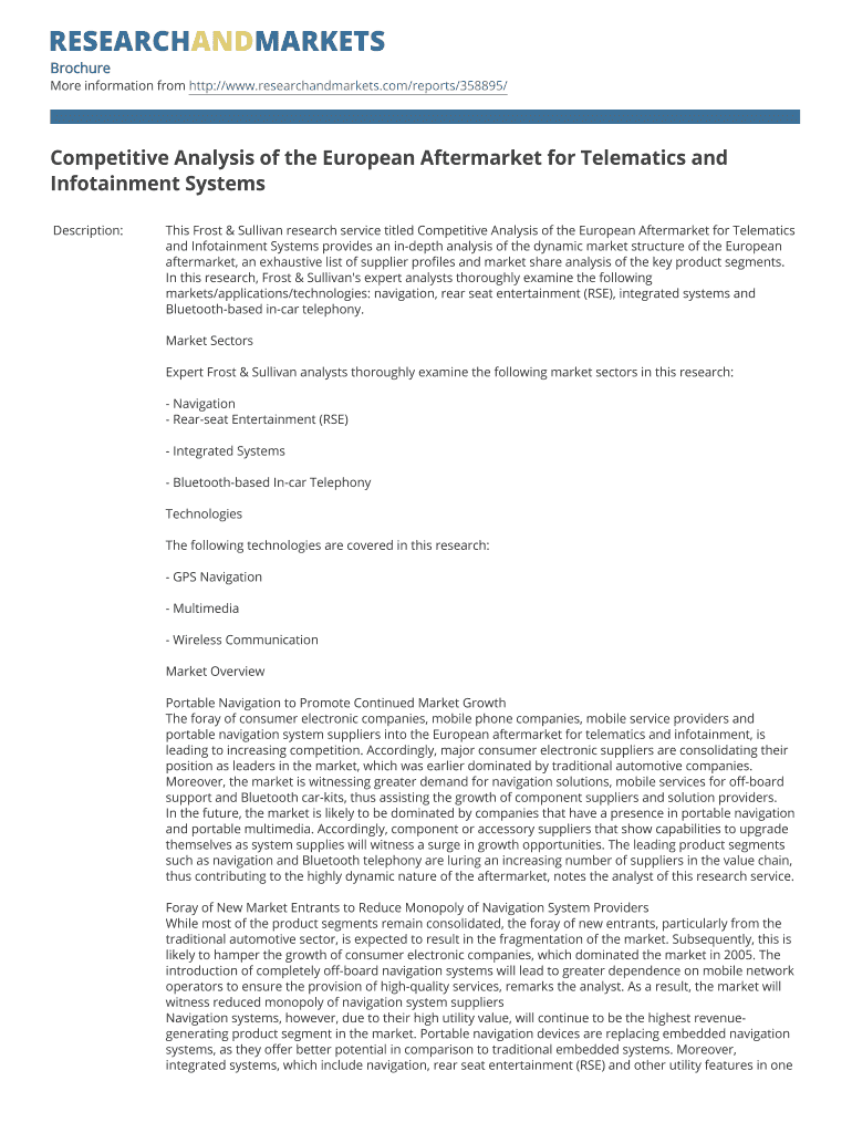 Fillable Online Competitive Analysis of the European Aftermarket for Telematics and Fax Email ...