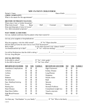Fillable Online NEW PATIENT CHILD FORM ...