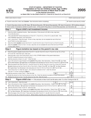 Fillable Online Form N-615 Rev 2005 Computatino of Tax for Children ...