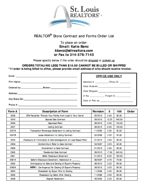 Fillable Online Contracts & Forms Order Form - St. Louis REALTORS Fax ...