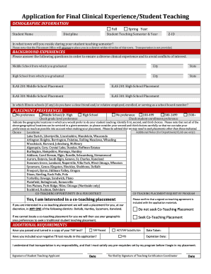 Fillable Online niu Application for Final Clinical Experience/Student ...