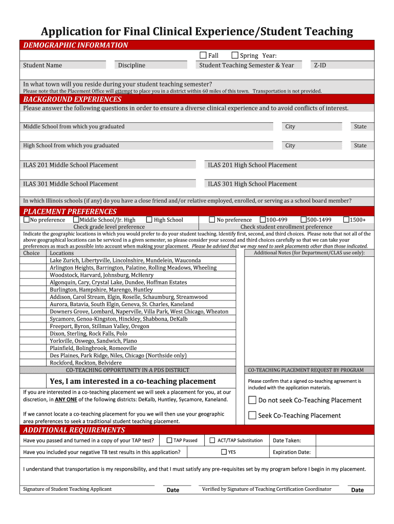 Fillable Online niu Application for Final Clinical Experience/Student Teaching Fax Email Print ...