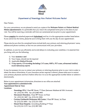 Fillable Online mountsinai New Patient Welcome Packet - Mount Sinai ...
