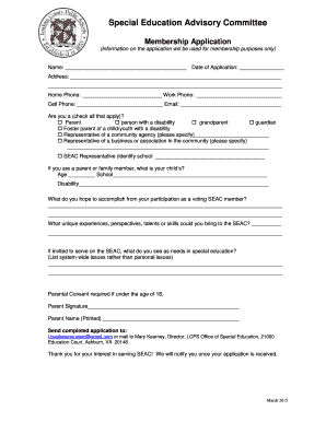 Fillable Online lcps SAMPLE APPLICATION FOR SEAC MEMBERSHIP - lcps Fax ...