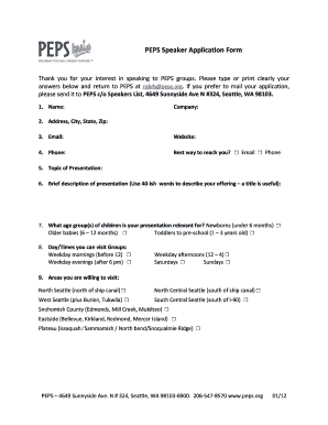 Fillable Online peps Application for PEPS Speaker - peps Fax Email ...