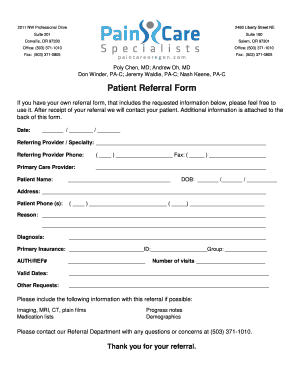 Fillable Online Patient Referral Form - paincareoregon.com Fax Email ...