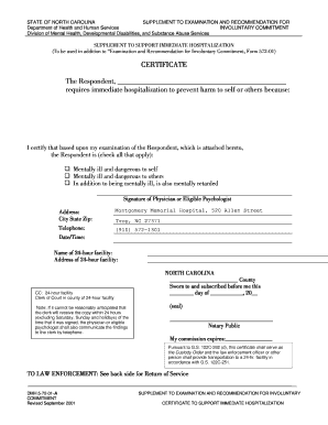 Fillable Online CERTIFICATE The Respondent, requires immediate ... Fax ...
