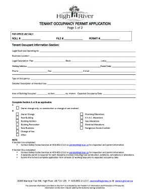 Fillable Online Tenant Occupancy Application - The Town of High River ...