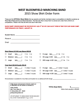 Fillable Online wbbands WEST BLOOMFIELD MARCHING BAND - wbbands Fax ...