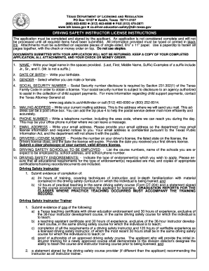 Fillable Online driving safety instructor license instructions - TDLR ...