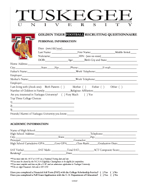 Fillable Online athletics tuskegee GOLDEN TIGER FOOTBALL RECRUITING ...