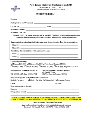 Fillable Online 2017 EMS Exhibitor Form - NJ EMS Conference Fax Email ...