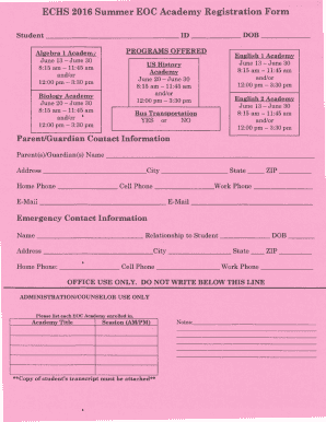 Fillable Online ecisd ECHS 2016 Summer EOC Academy Registration Form ...