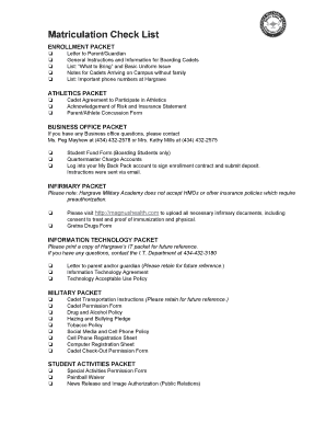 Fillable Online Matriculation Check List Fax Email Print - pdfFiller