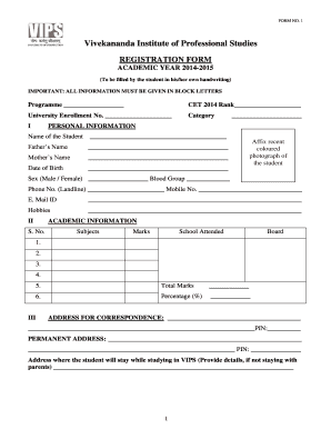 Fillable Online vips Form No.1 - Vips.edu - vips Fax Email Print ...