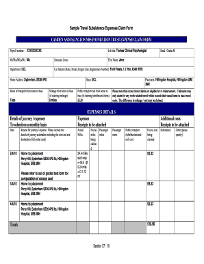 Fillable Online ucl ac Sample Travel Subsistence Expenses Claim Form ...