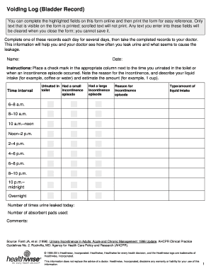 Fillable Online Voiding Log (Bladder Record) Fax Email Print - pdfFiller