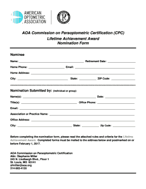 Fillable Online aoa AOA Paraoptometric Section - aoa.org Fax Email ...
