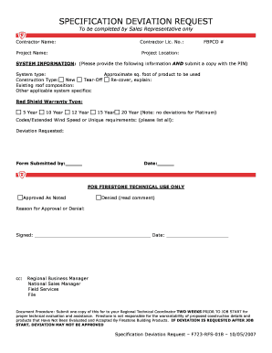 Fillable Online Specification Deviation Request - Roofing Reps Fax Email Print - pdfFiller