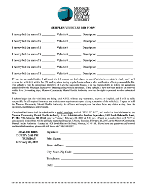 Fillable Online monroecmha SURPLUS VEHICLES BID FORM - monroecmha Fax ...