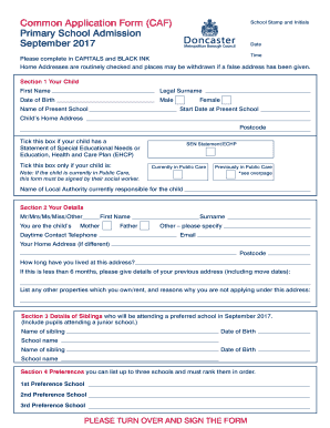 Fillable Online dmbcpublicwebsite blob core windows Common Application Form (CAF) Primary School ...