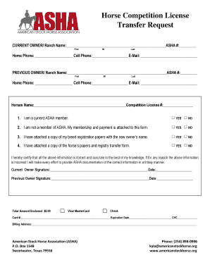 Fillable Online Horse Competition License Transfer Request Fax Email ...
