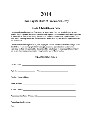 Fillable Online councilspd scouting Talent Release Form - Boy Scouts of ...