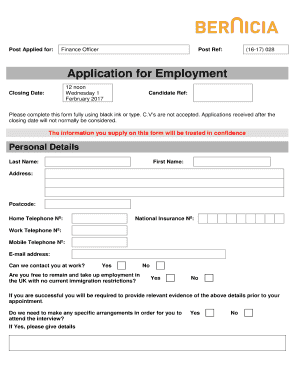 Fillable Online Job Application Form Template - Bernicia Homes Fax ...