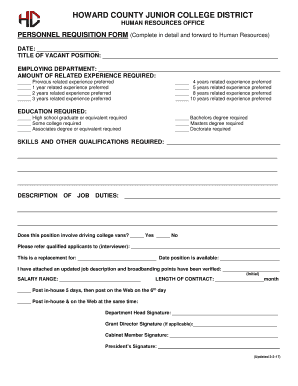 Fillable Online hconline howardcollege PERSONNEL REQUISITION FORM ...