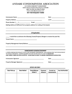 Fillable Online AND Key Fob Request form Fax Email Print - pdfFiller