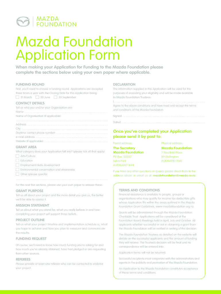 Fillable Online mazdafoundation org Mazda Foundation Application Form ...