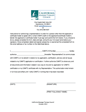 Fillable Online camtc Representative Authorization - camtc Fax Email ...