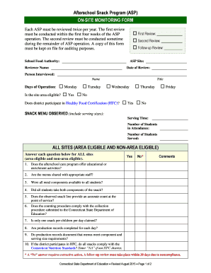 Fillable Online sde ct Afterschool Snack Program (ASP) ON-SITE ...