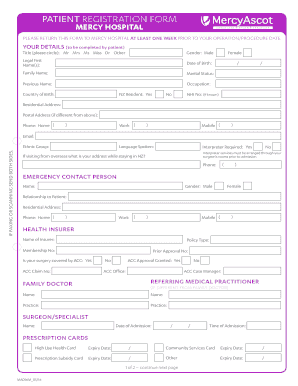 Fillable Online mercyascot co PATIENT REGISTRATION FORM MERCY HOSPITAL ...